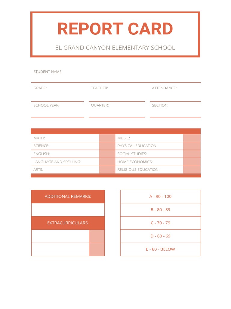 Elementary School Report Card Template | PDF