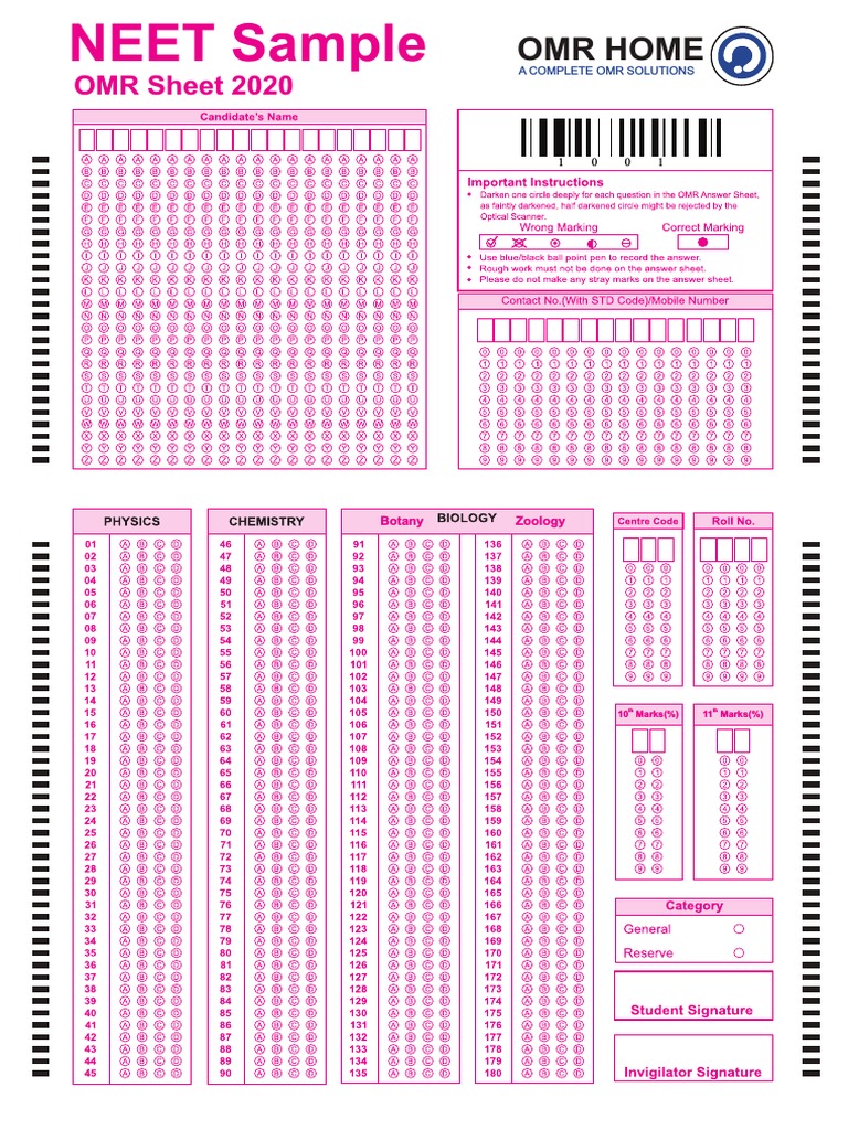 Neet 2020 Omr Sheet PDF | PDF
