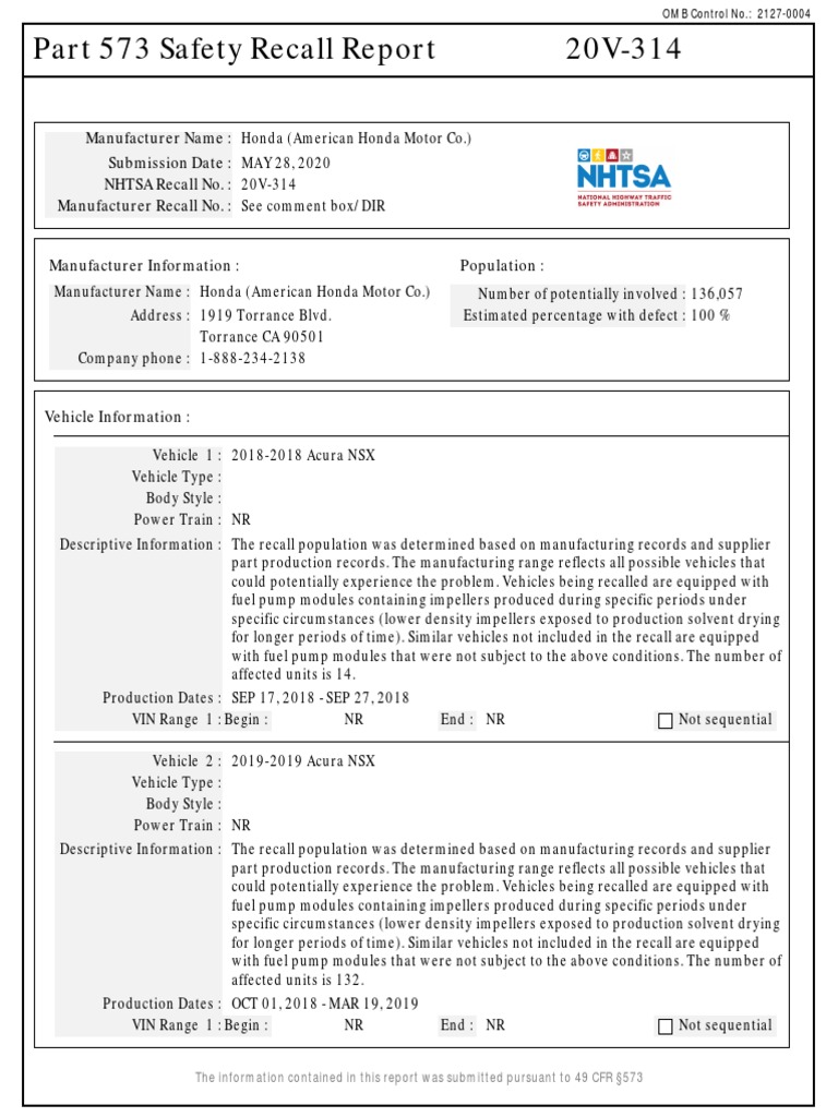 Honda Fuel Pump Issue Prompts Recall Civic Type R and Acura NSX Also ...