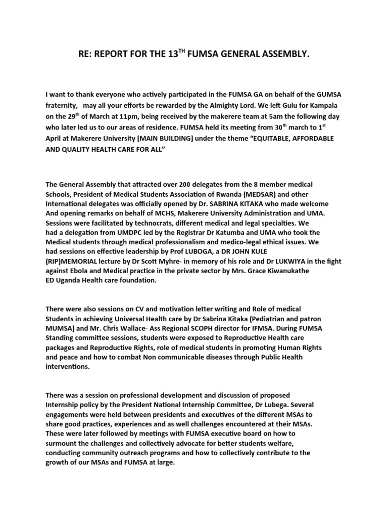FUMSA General Assembly Report | PDF | United Nations General Assembly ...