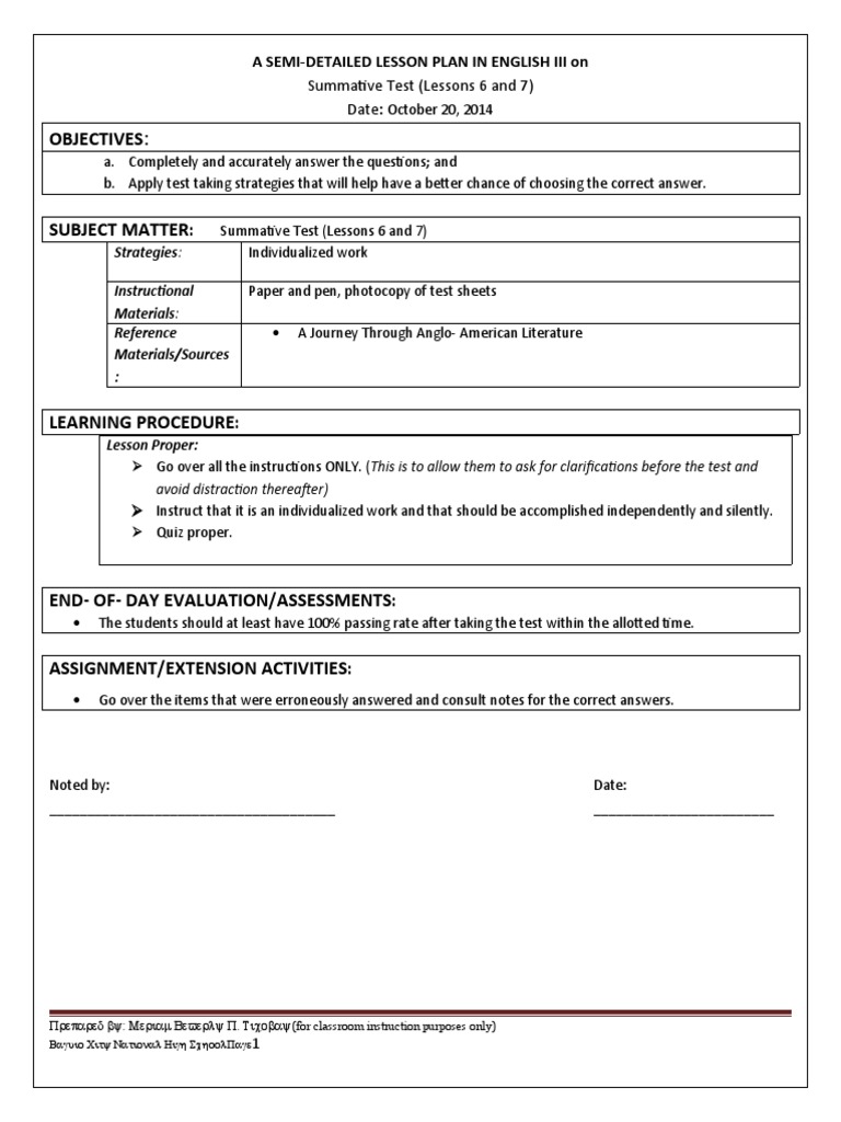 Objectives: A Semi-Detailed Lesson Plan in English Iii On | PDF