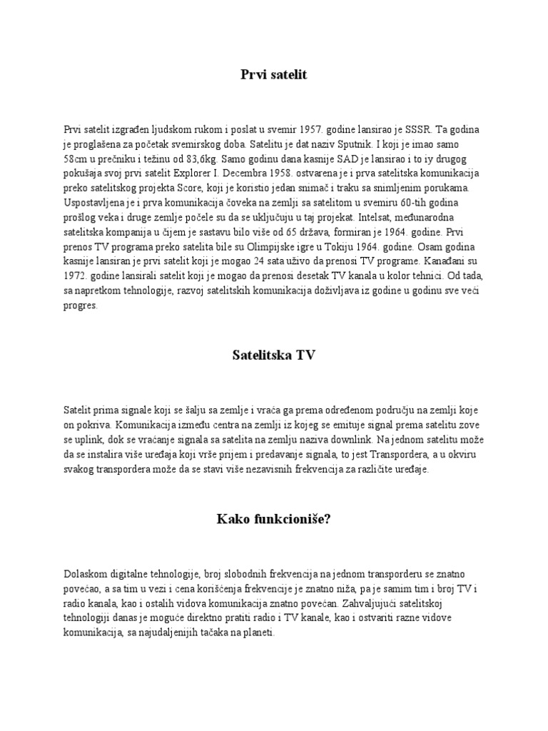 Prvi Satelit | PDF