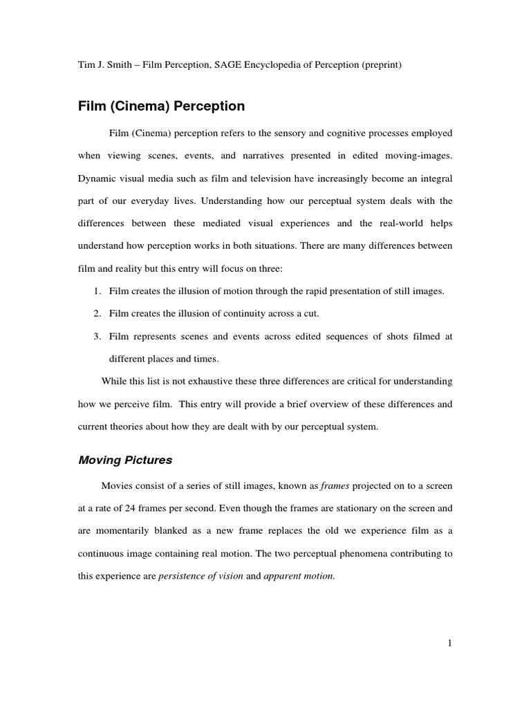 Film (Cinema) Perception: Moving Pictures | PDF | Perception | Frame Rate