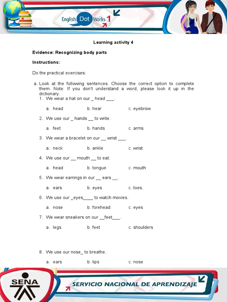 Learning Activity 4 Evidence: Recognizing Body Parts Instructions | PDF