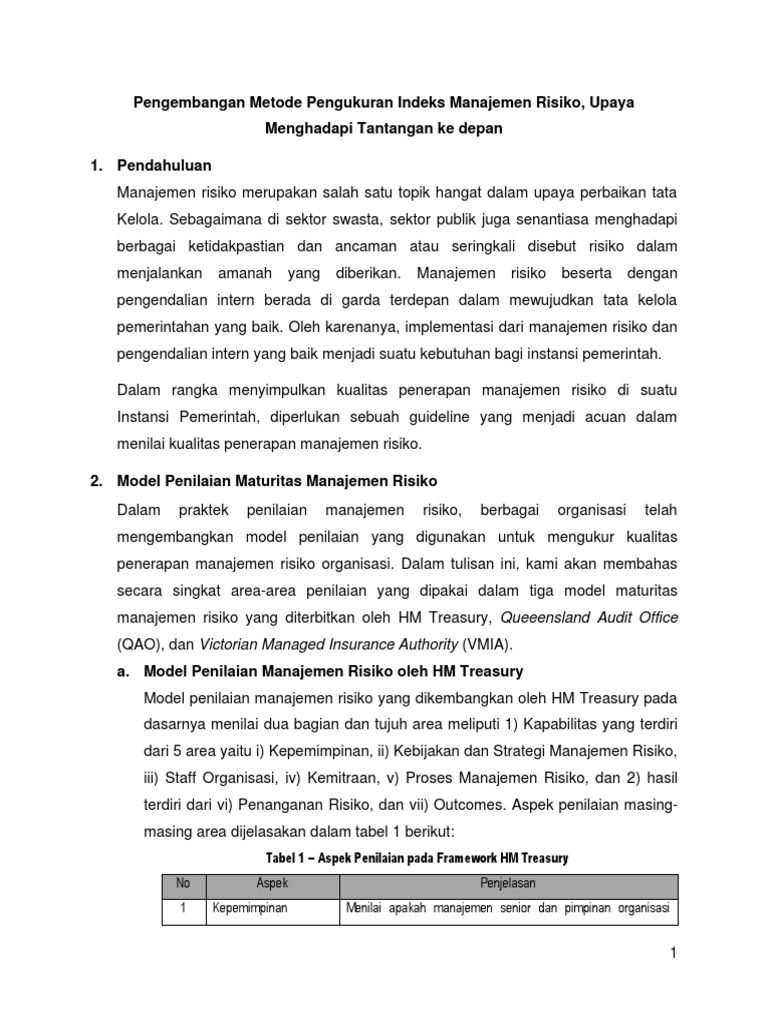 Pengembangan Metode Pengukuran Indeks Manajemen Risiko, Upaya ...