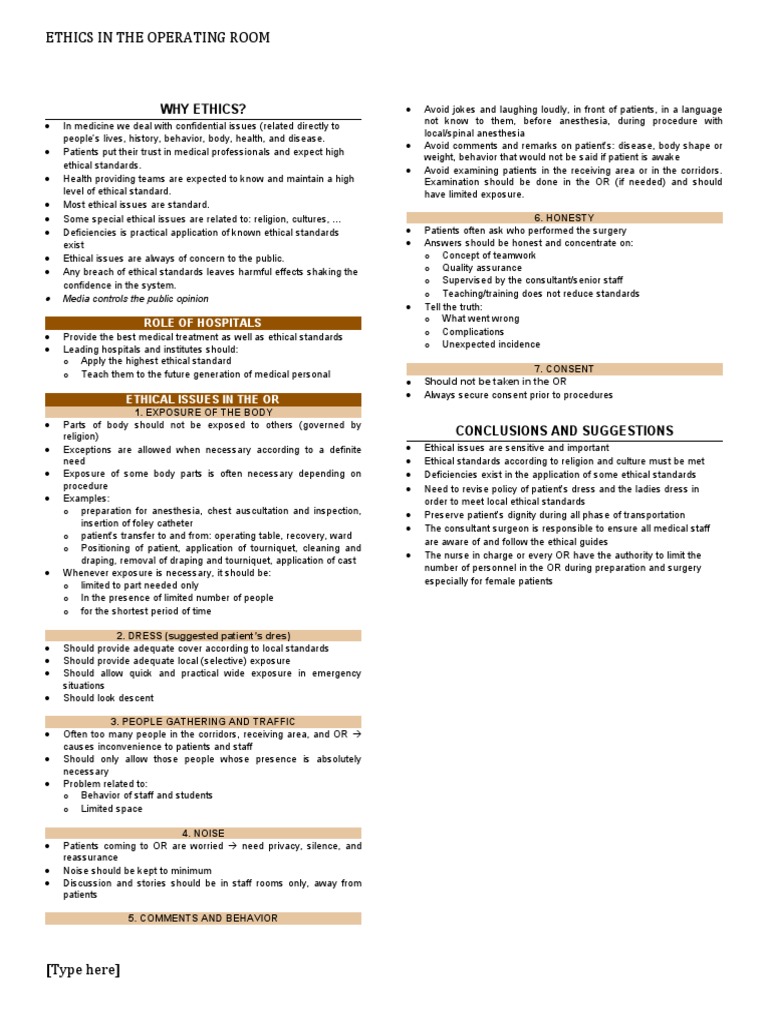 Ethical Considerations in the Operating Room: Guidelines for Respecting Patient Privacy, Dignity ...