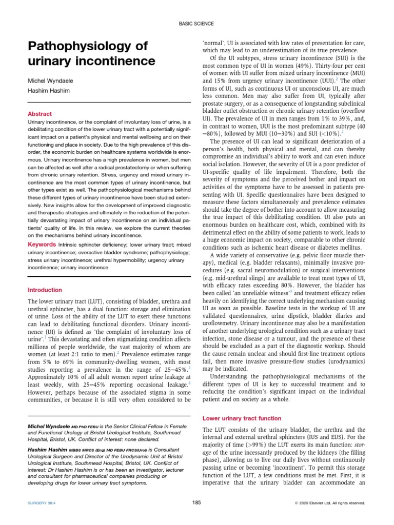Pathophysiology of Urinary Incontinence: Basic Science | PDF | Urinary ...