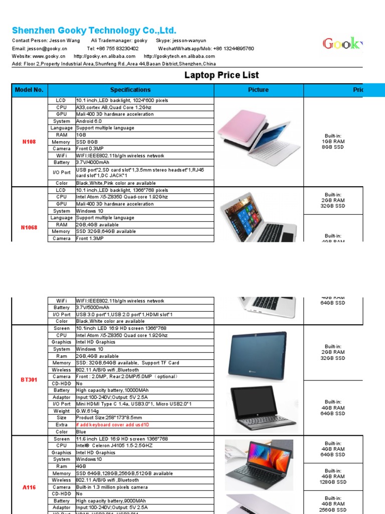 Gooky Laptop Price List | PDF | Solid State Drive | Random Access Memory