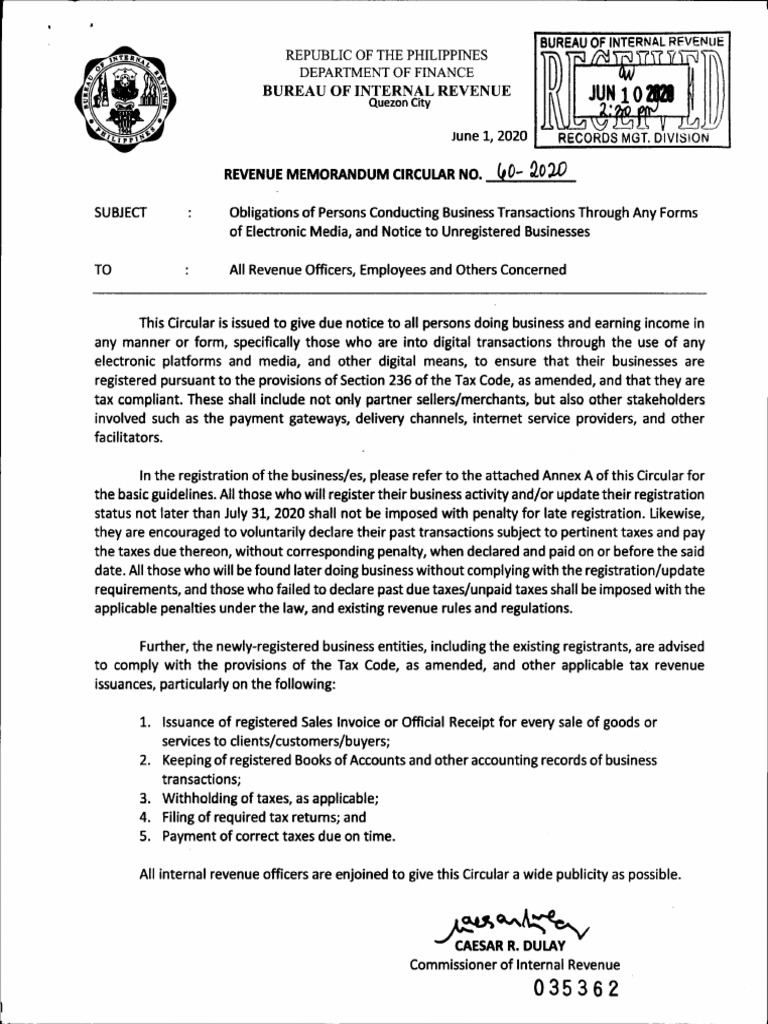 RMC No. 60-2020 | PDF