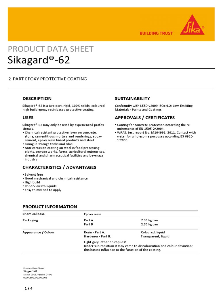 Sikagard®-62: Product Data Sheet | PDF | Epoxy | Concrete
