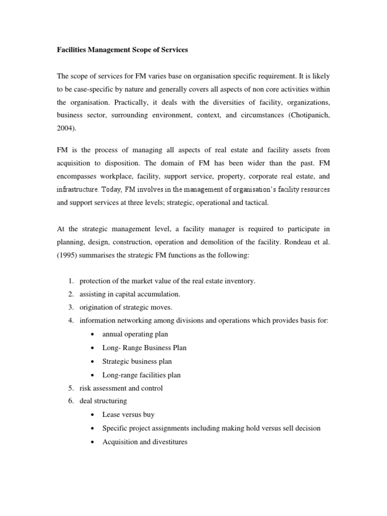 Facilities Management Scope Overview | PDF | Strategic Management ...