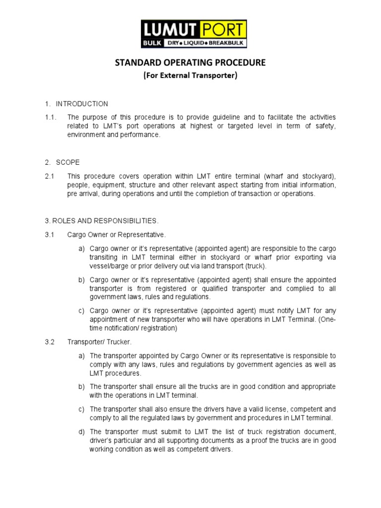 STANDARD OPERATING PROCEDURE For External Transporter Rev2 | PDF ...