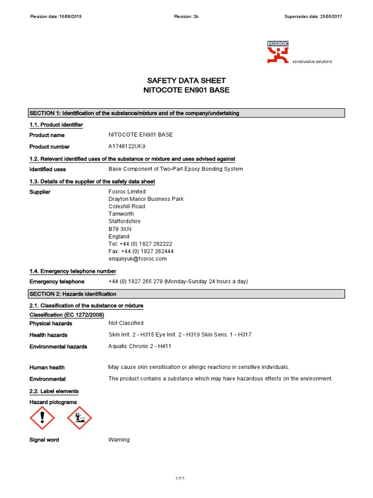 Nitocote En901 Base+ Hardener | PDF | Toxicity | Firefighting
