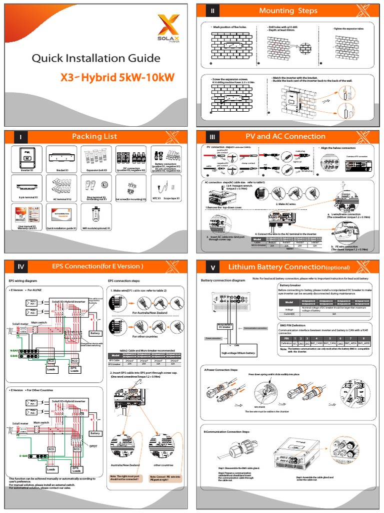 SolaX X3-Hybrid Inverter Guide | PDF | Electrical Connector | Power ...