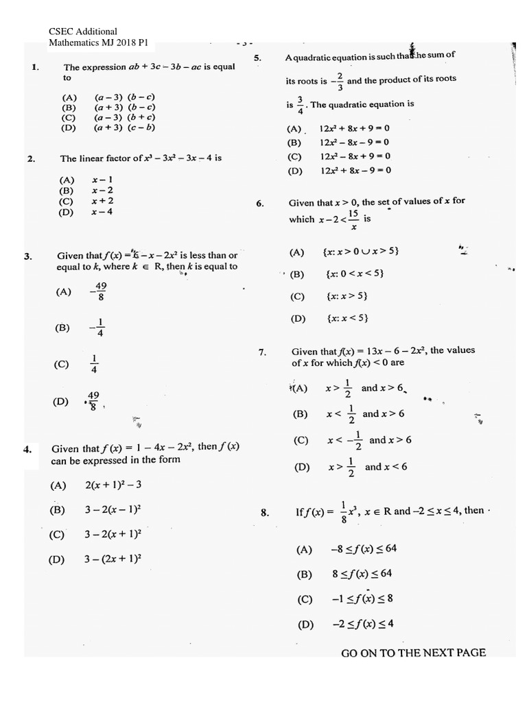 Csec Add Maths p1 2018 | PDF