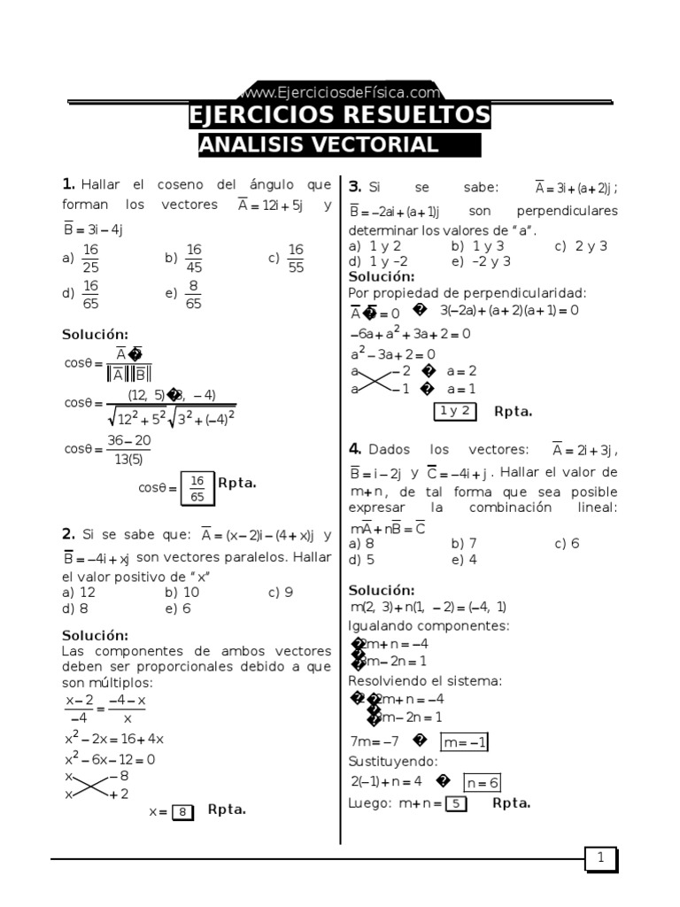 Analisis Vectorial Ejercicios Resueltos PDF | PDF | Cálculo multivariable | Vector Euclidiano