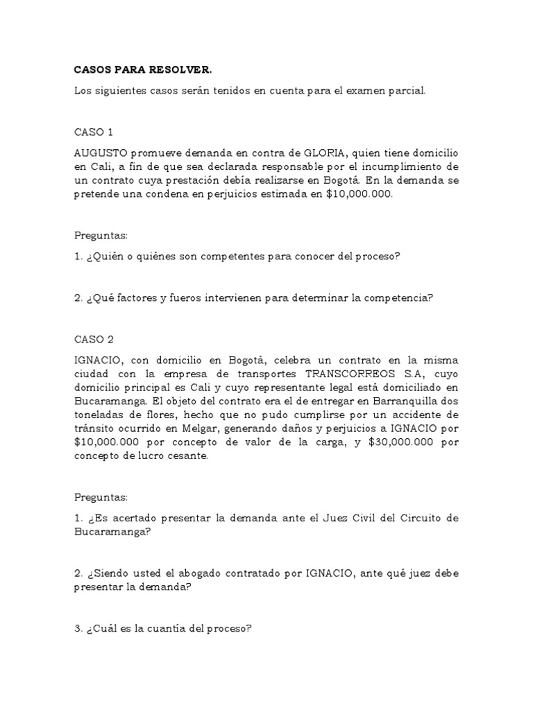 Casos para Resolver | Descargar gratis PDF | Demanda judicial | Juez