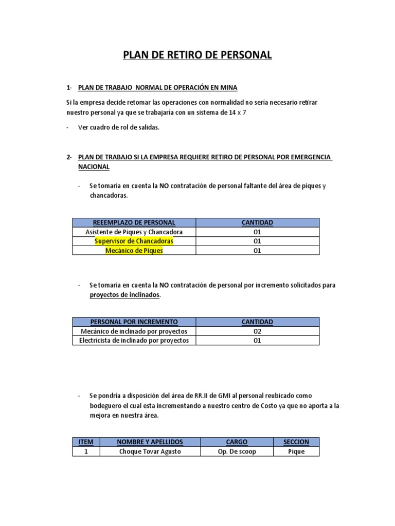 Plan de Retiro de Personal | PDF