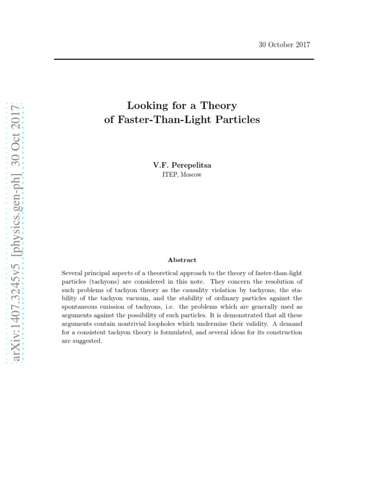 Looking For A Theory of Faster-Than-Light Particles: 30 October 2017 ...