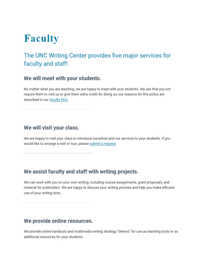 Faculty: The UNC Writing Center Provides Five Major Services For ...