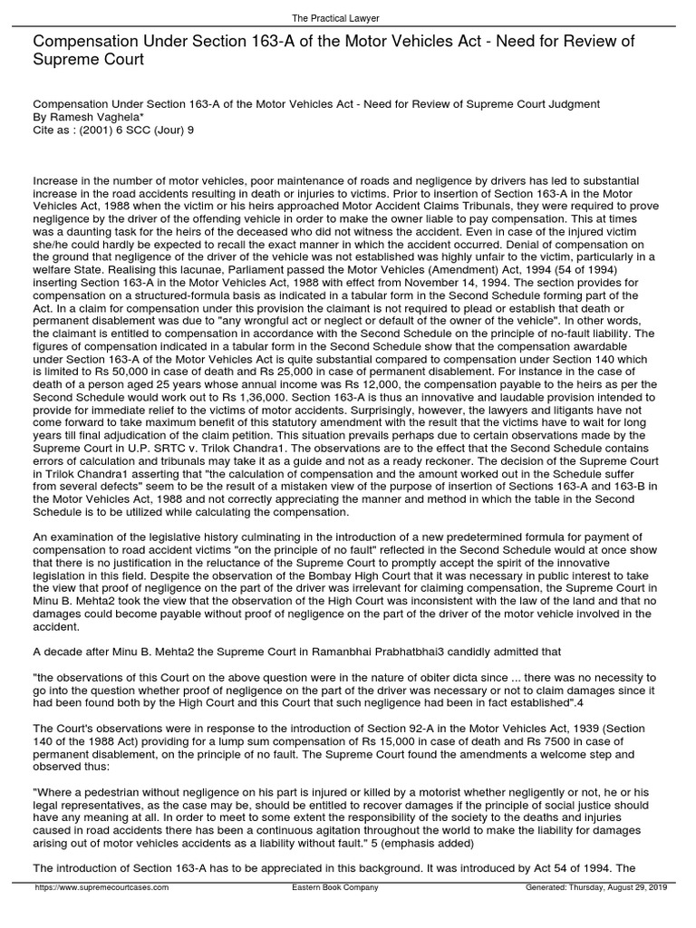 Compensation Under Section 163-A of The Motor Vehicles Act - Need For ...