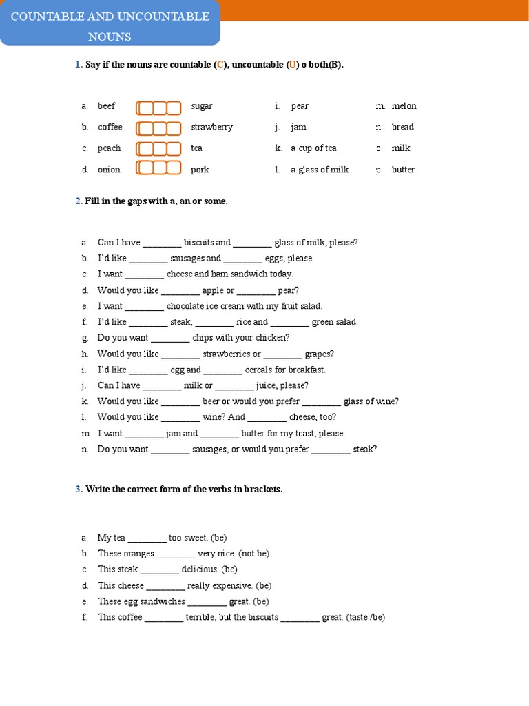 Countable-And-Uncountable-Nouns (Form 1) | PDF | Eating Behaviors Of ...