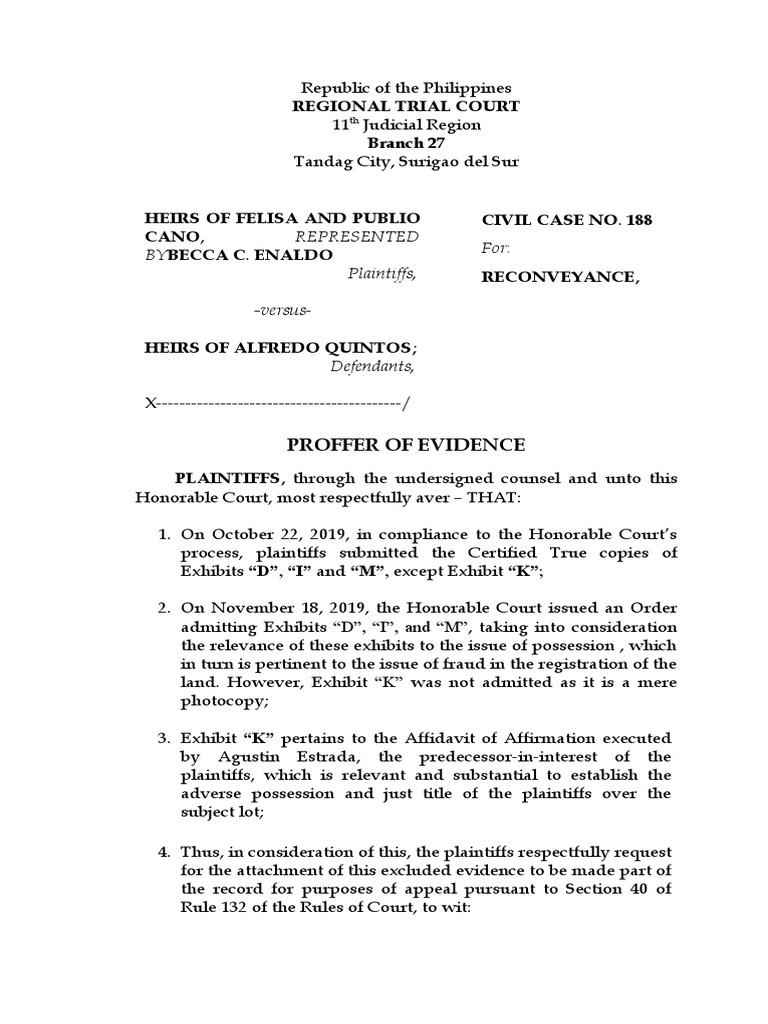 Proffer of Evidence | PDF | Evidence | Notary Public