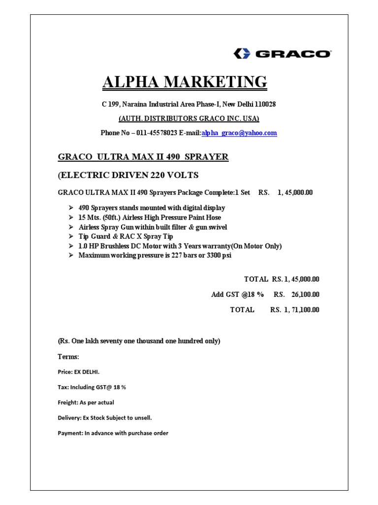 Graco Ultra Max II 490 Sprayer Offer | PDF
