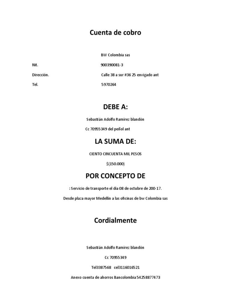 Cuenta de Cobro | PDF