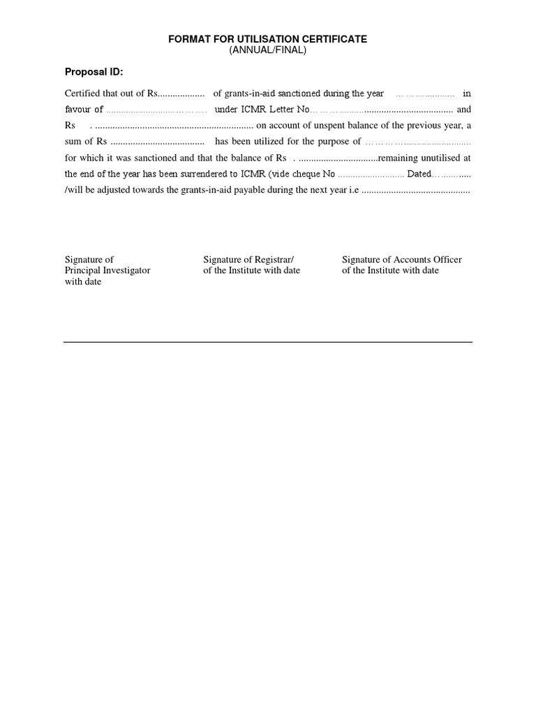Format For Utilisation Certificate | PDF