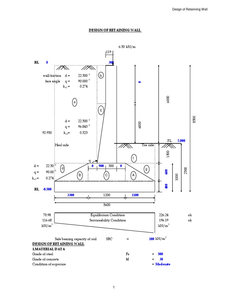 R.C.C Retaining Wall - 6.00m | PDF | Chemical Product Engineering | Physics