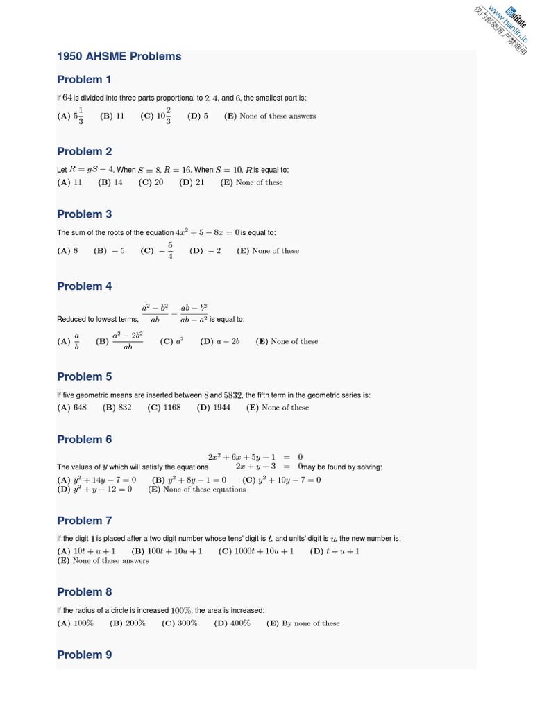 1950 AHSME Problems Problem 1 | PDF | Triangle | Area