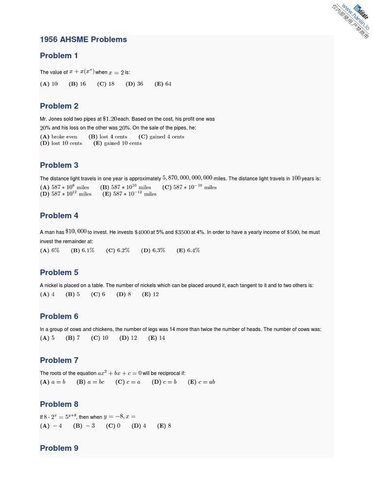 1956 AHSME Problems Problem 1 | PDF | Triangle | Geometry