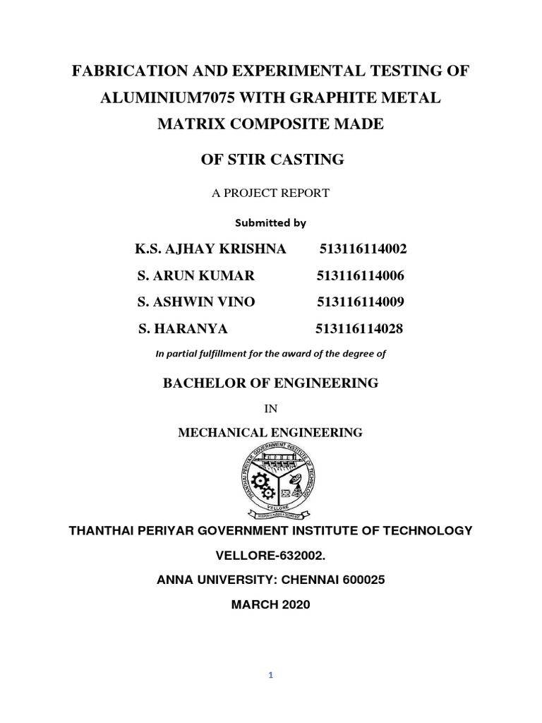 Fabrication and Experimental Testing of Aluminium7075 With Graphite ...