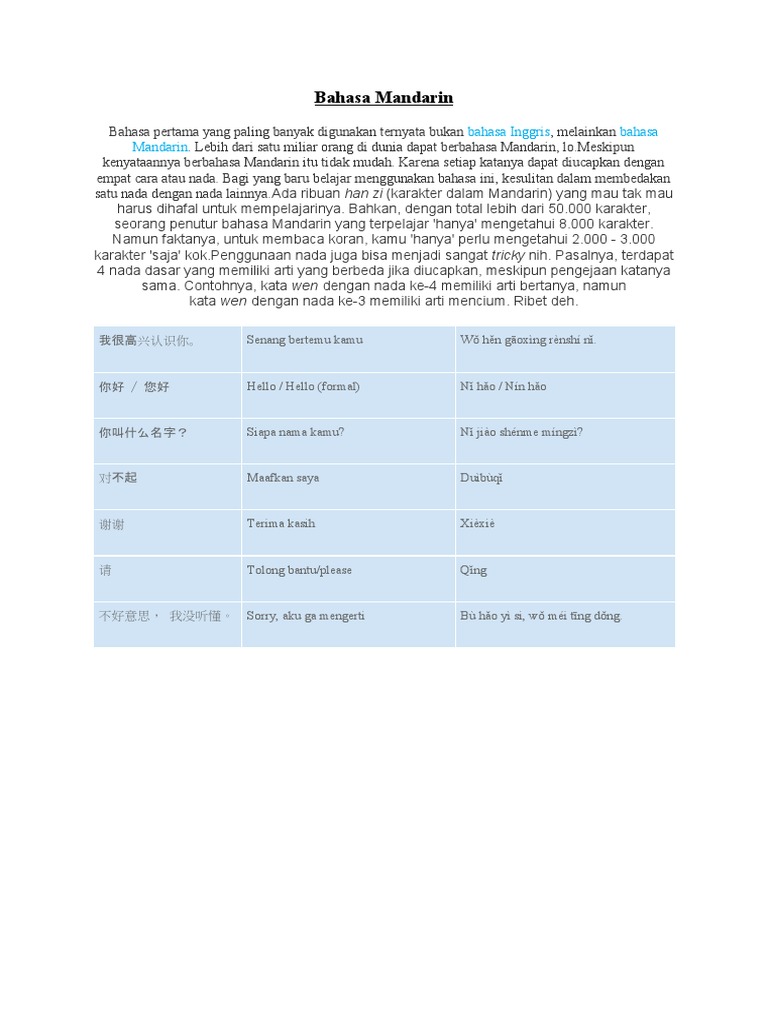 Bahasa Mandarin | PDF