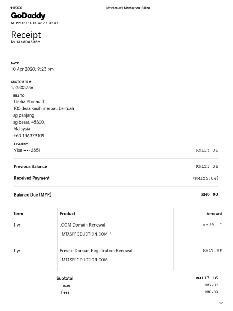 .COM Domain Renewal Receipt | PDF | Computer Law | Application Layer ...