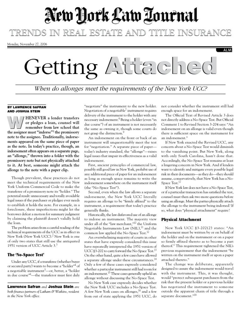 Allonges Under New York UCC - Law Journal NYLJ - November 2006-93-93 ...