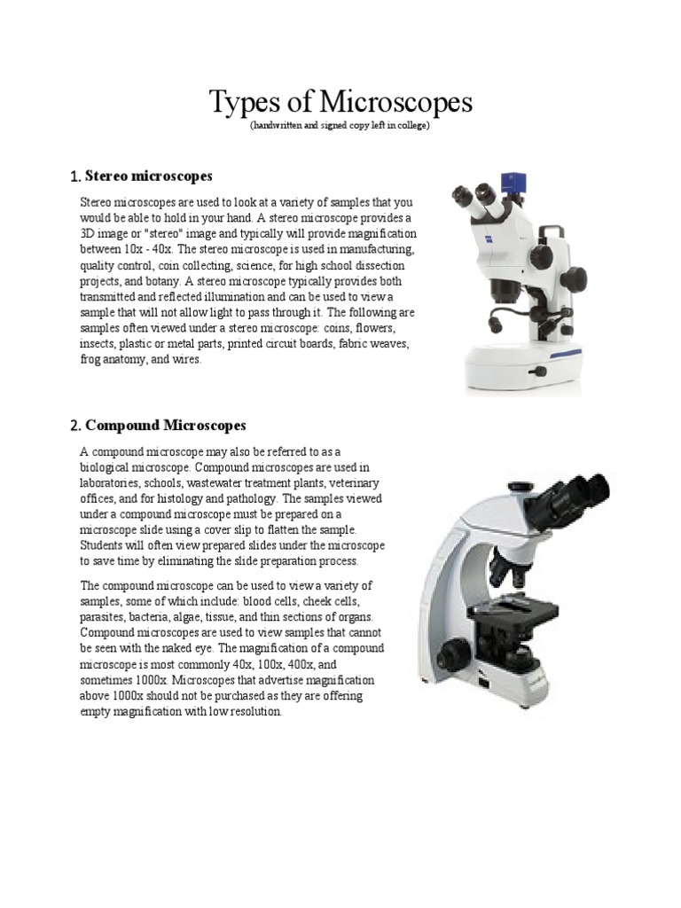 Types of Microscopes | PDF | Scanning Tunneling Microscope | Microscope