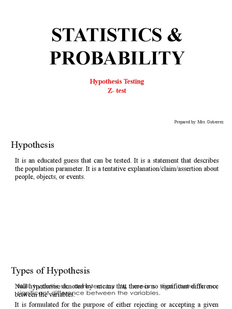 Statistics & Probability: Hypothesis Testing Z-Test | PDF | Statistical ...