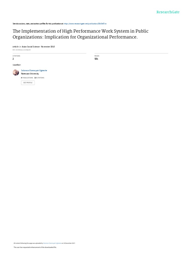 The Implementation of High Performance Work System | Download Free PDF ...