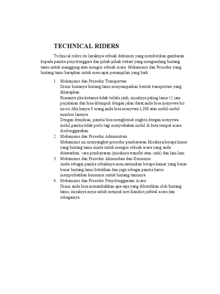 Pengertian Serta Mekanisme Technical Riders | PDF