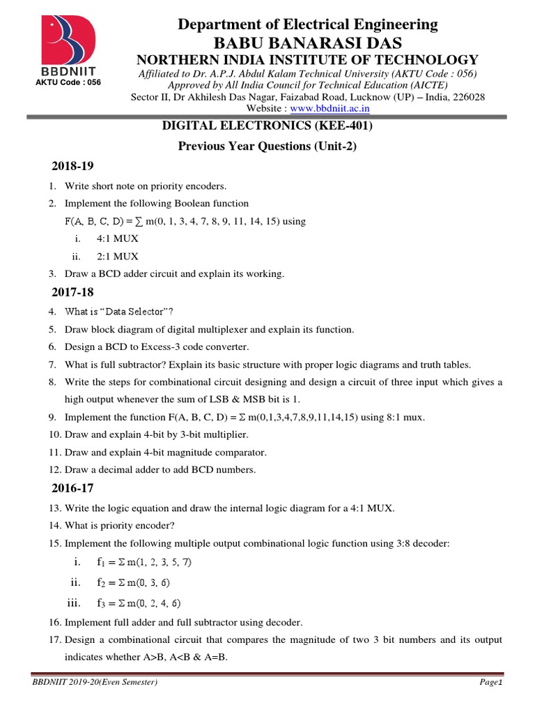DE Question Bank-2 | PDF | Logic Gate | Binary Coded Decimal