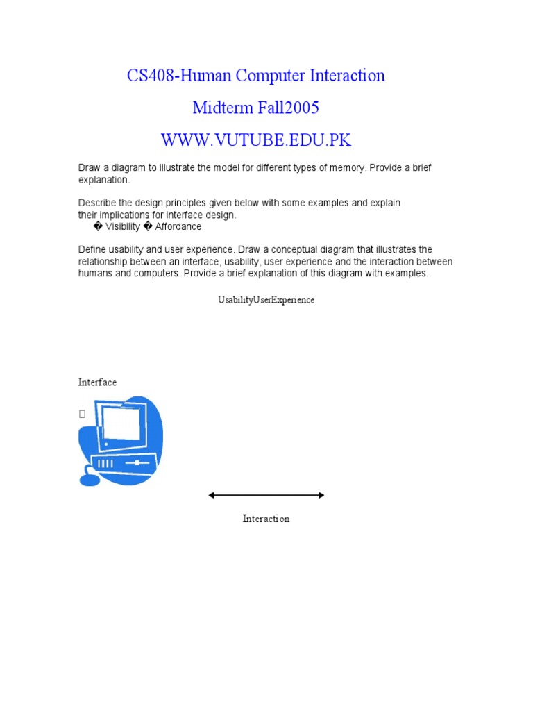 Human Computer Interaction - CS408 FALL 2005 Mid Term Paper | PDF