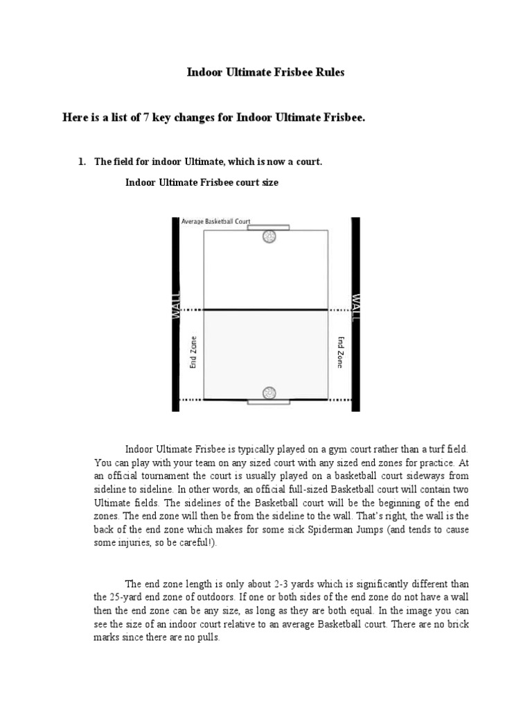 Indoor Ultimate Frisbee Rules: 1. The Field For Indoor Ultimate, Which ...