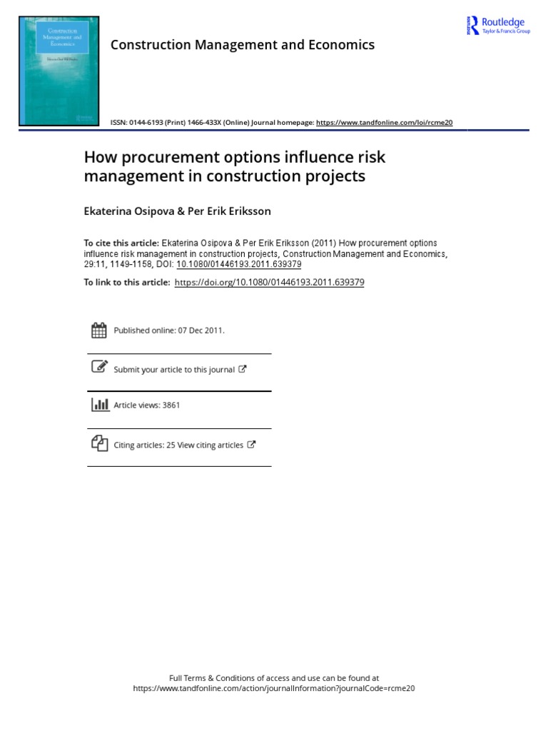 Procurement's Impact on Construction Risk | PDF | Risk Management | Risk