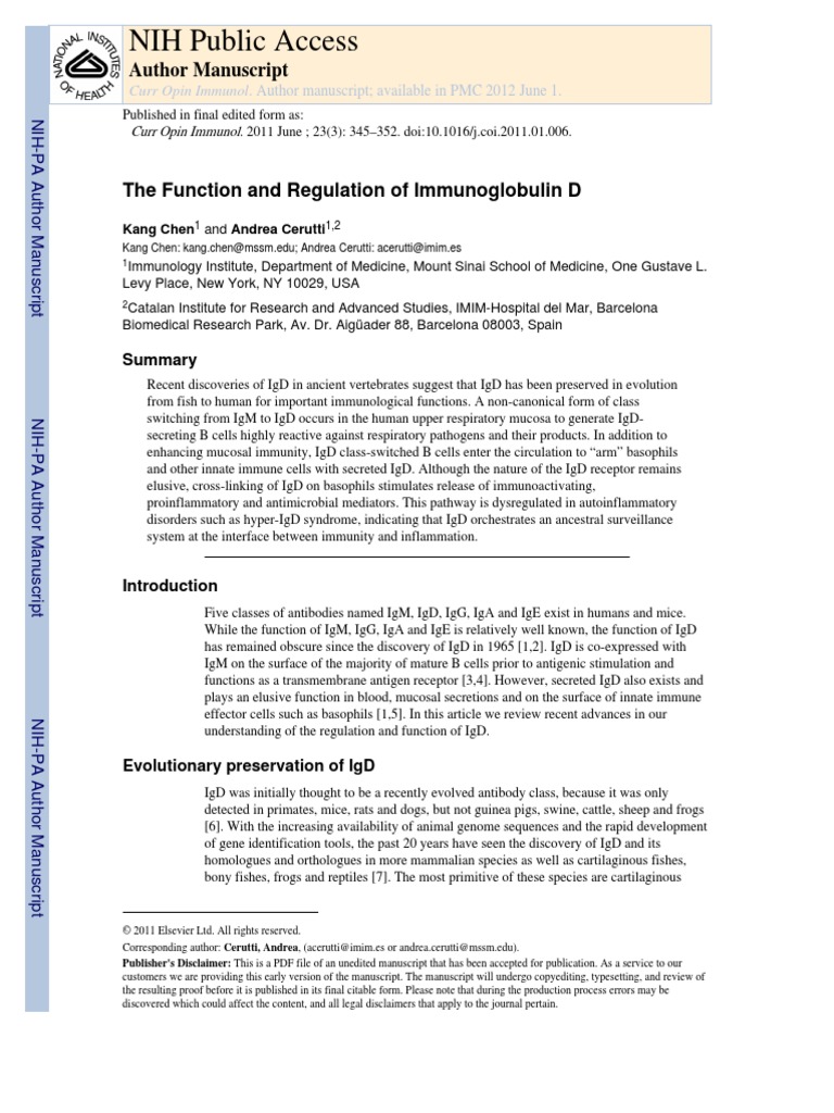 The Function and Regulation of Immunoglobulin D | PDF | B Cell | Immune ...