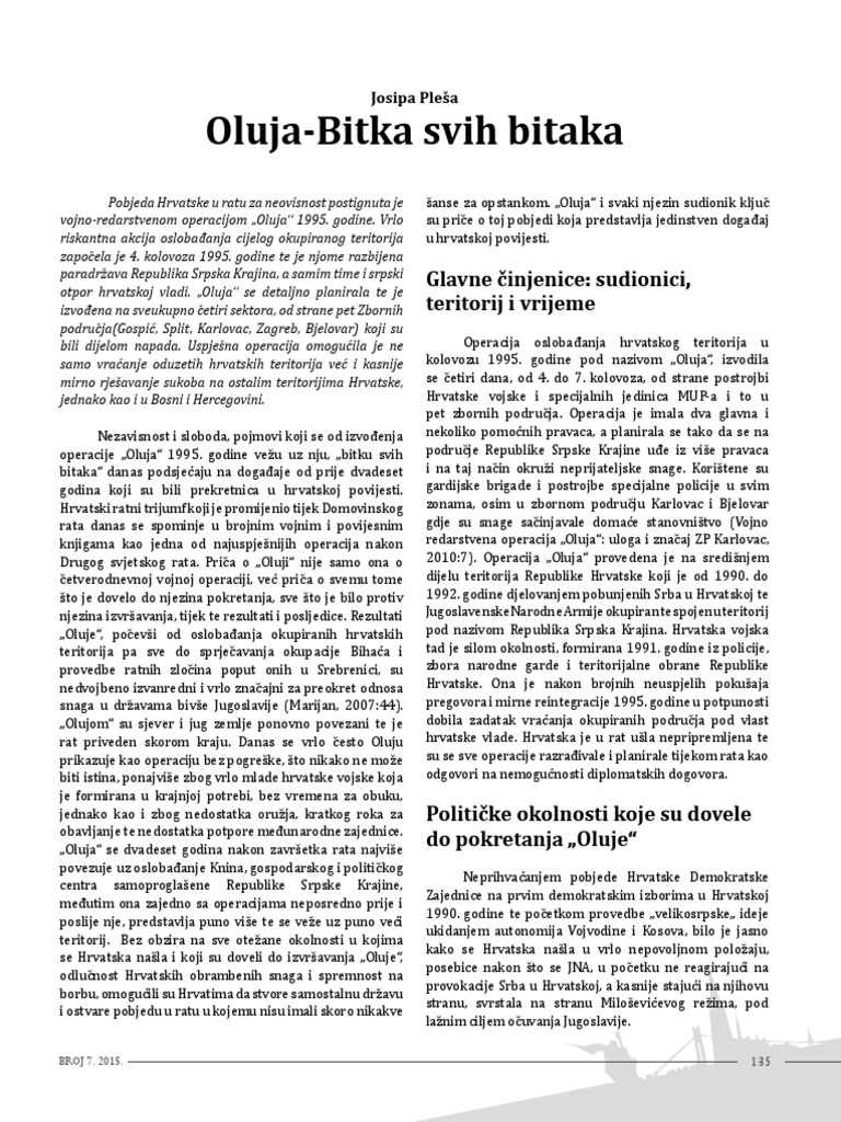 Oluja Bitka Svih Bitaka Josipa Plesa PDF | PDF