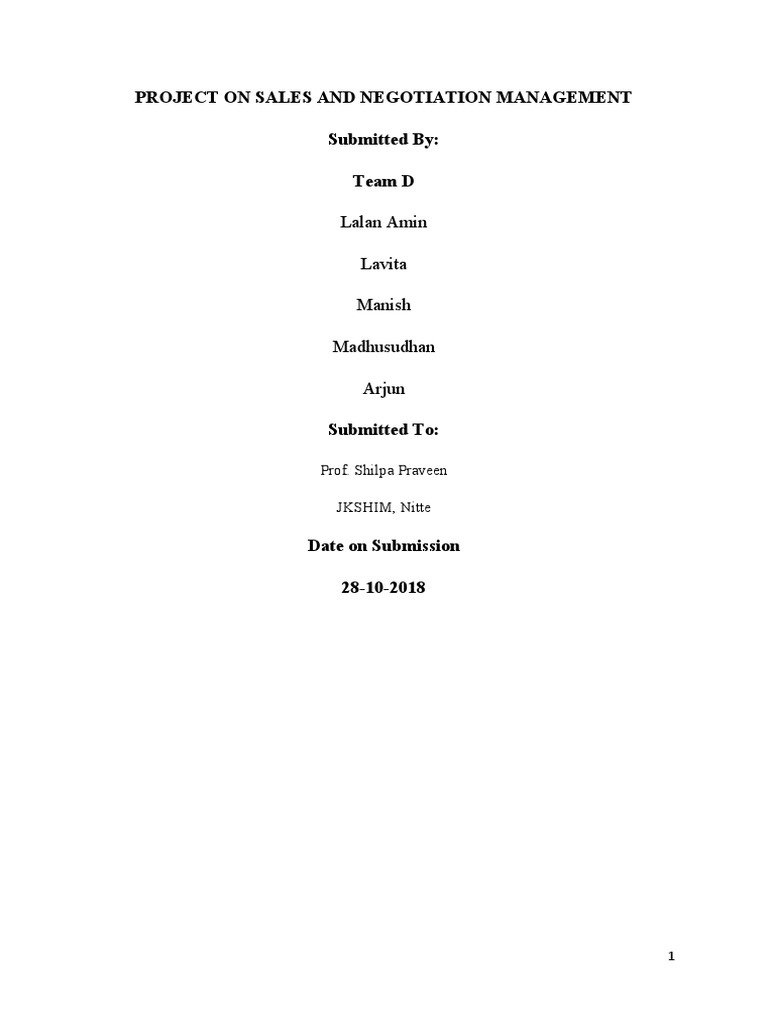 Project On Sales and Negotiation Management Submitted By: Team D | PDF ...