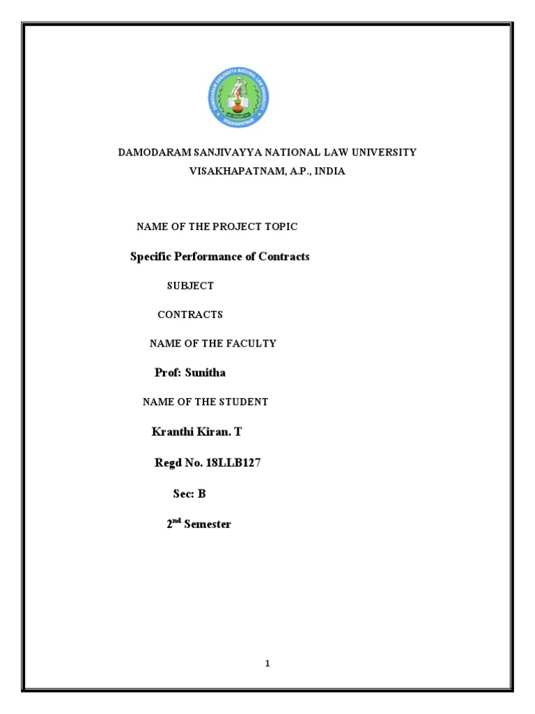 Speciffc Performance | PDF | Legal Remedy | Specific Performance