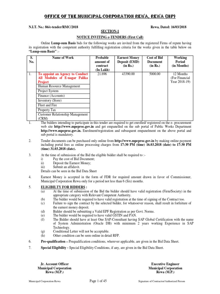 Urban Administration and Development Department Rewa Madhya Pradesh ...